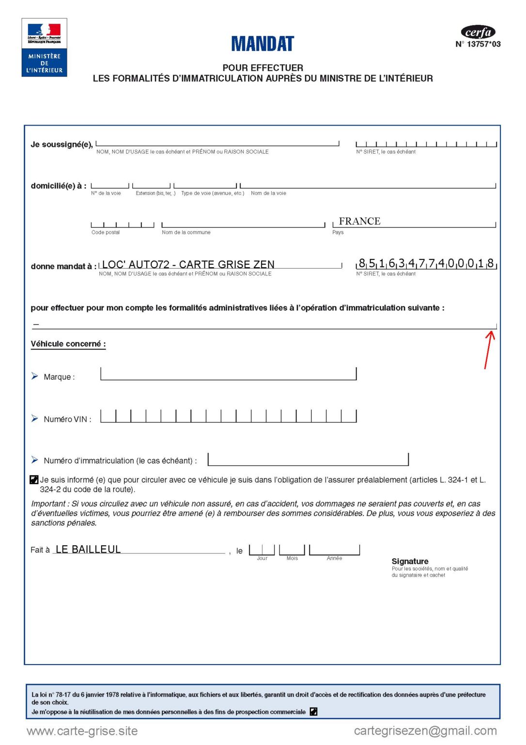 Cerfa 13757-03 Mandat